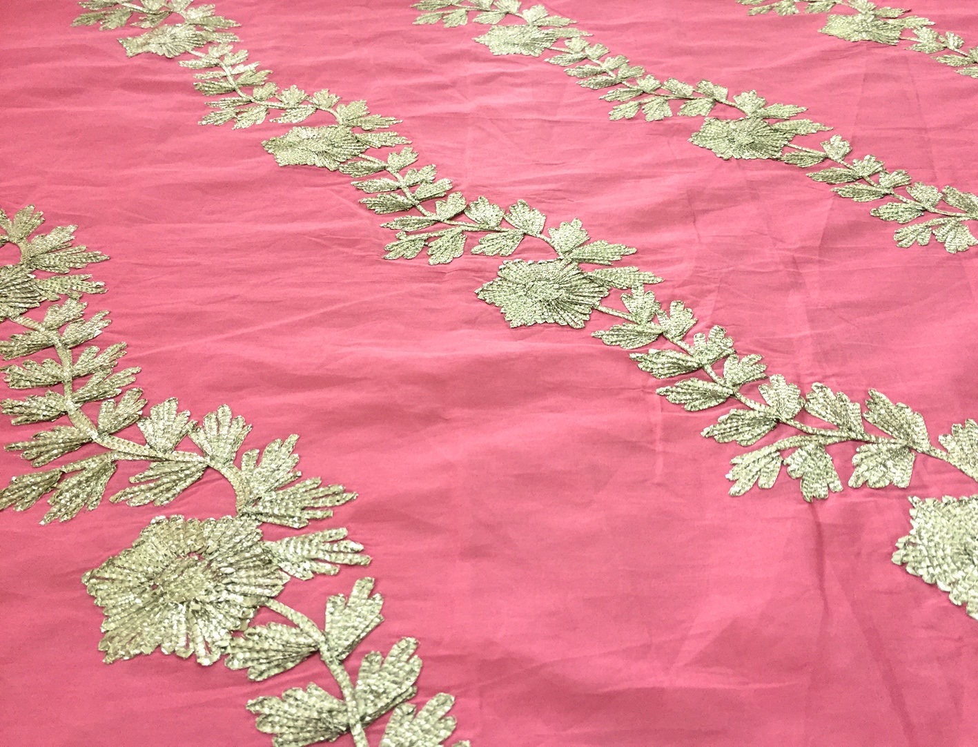 Pink embroidered fabric dupatta fabric indian fabric floral | Etsy