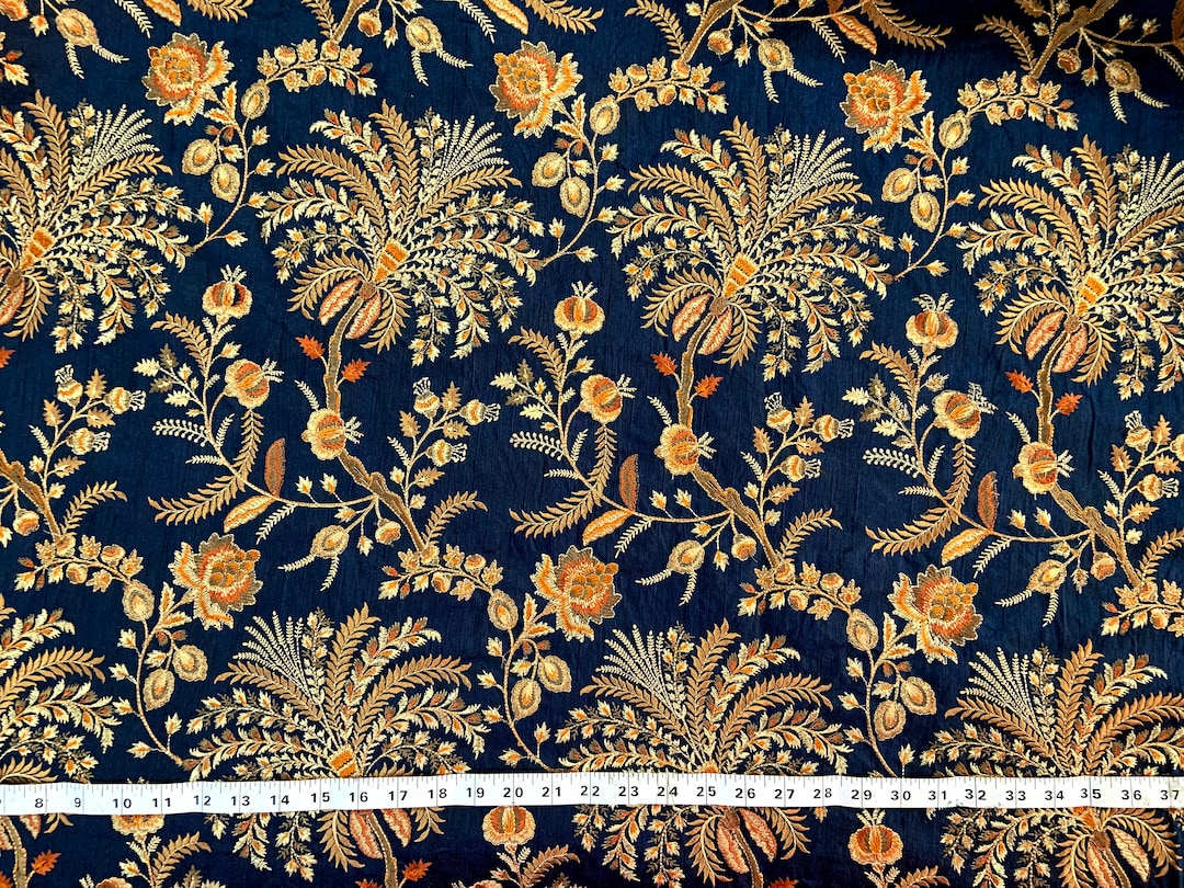 Indian Fabric, Blue Fabric, Tree Motifs, Embroidered, Dress Material ...