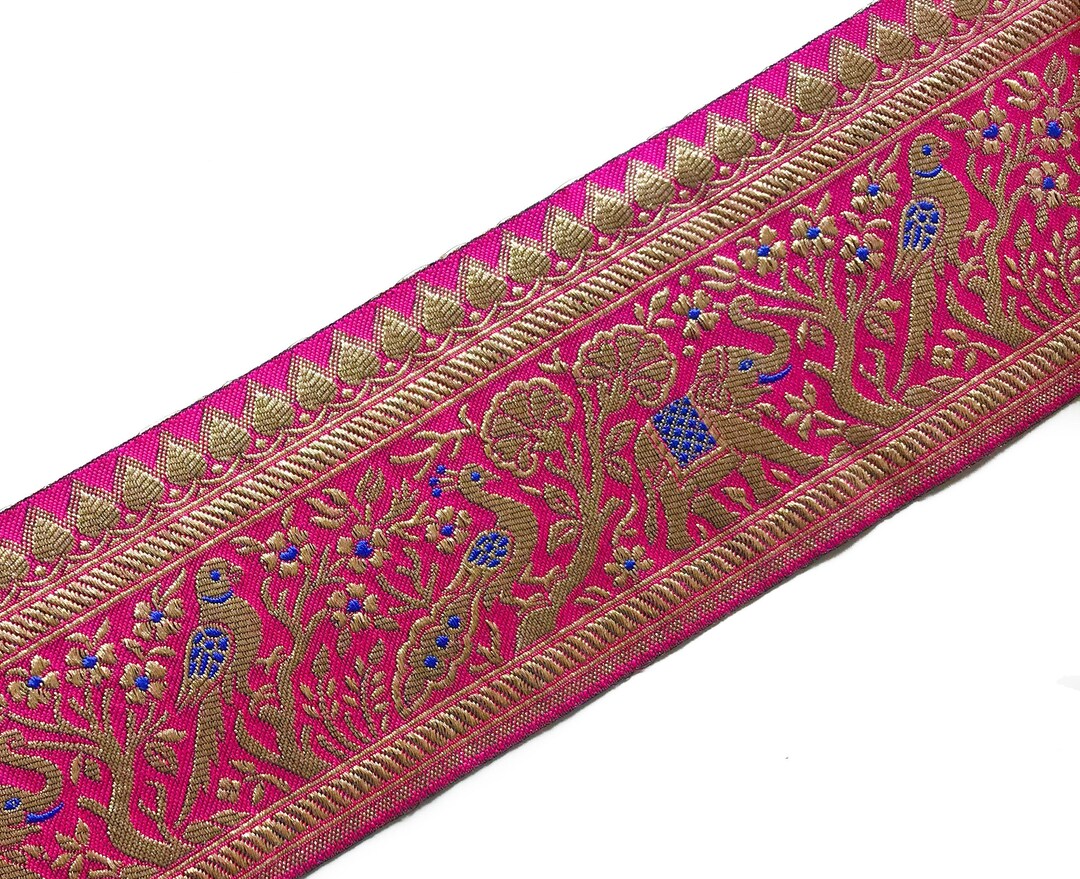 Indian Trims, Jacquard Sari Border, Fuchsia Pink Fabric Ribbon, Boho ...