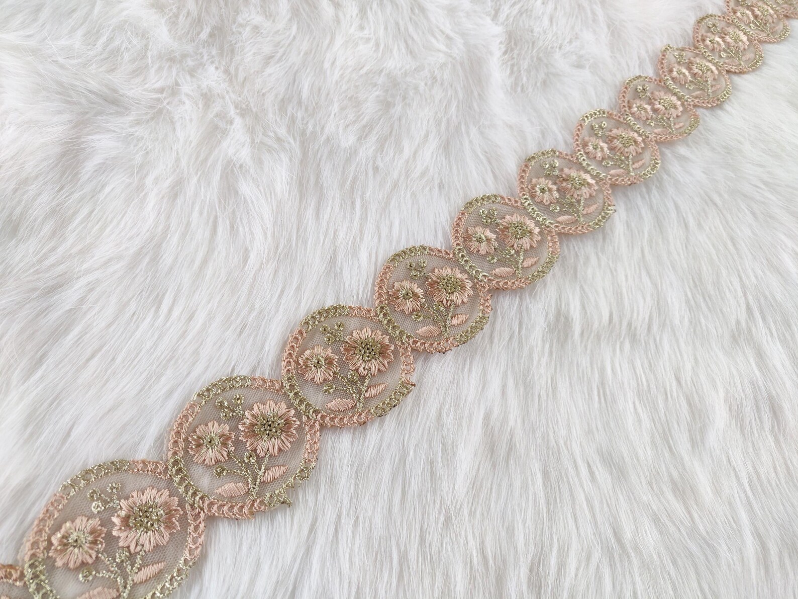 Indian Lace, Embroidered Net Border, Light Pink Net Trim, Sari Border ...
