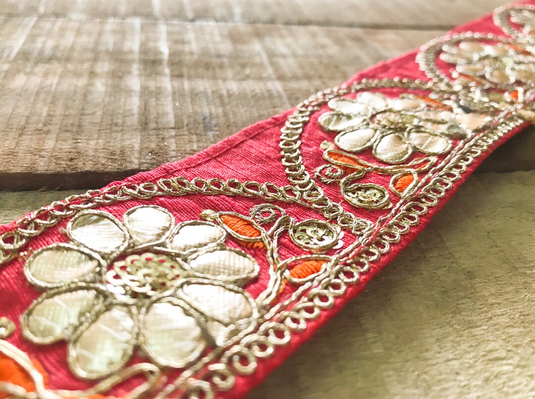 Indian Embroidered Lace, Red Lace Border, Indian Lace, Saree Border ...