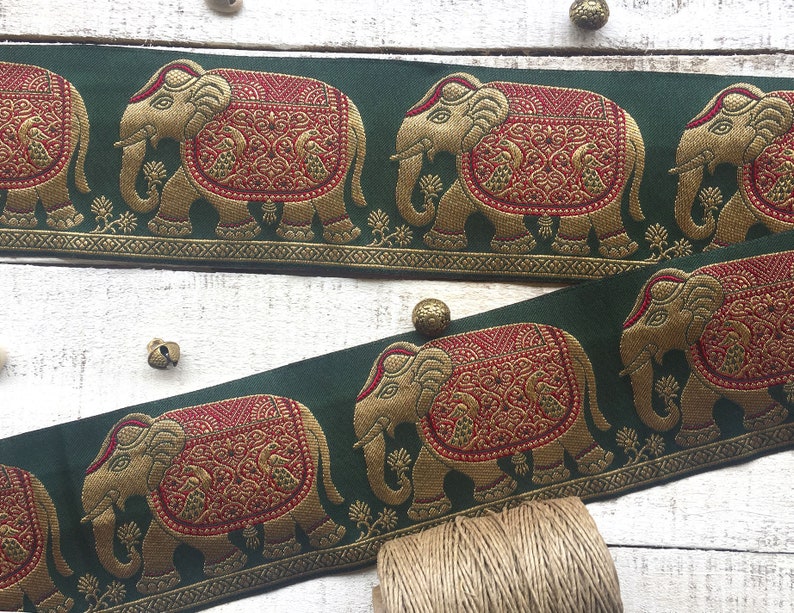 Green Lace, Saree Border, Indian Trims, Elephant, Boho Ribbon, Gold ...