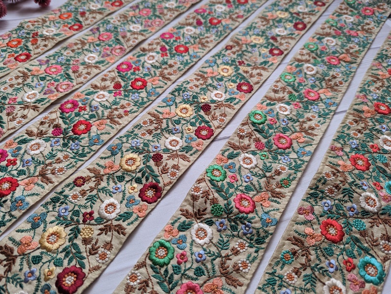 Boho Trim, Saree Border, Embroidered Trim, Beige Lace, Indian Trim by ...