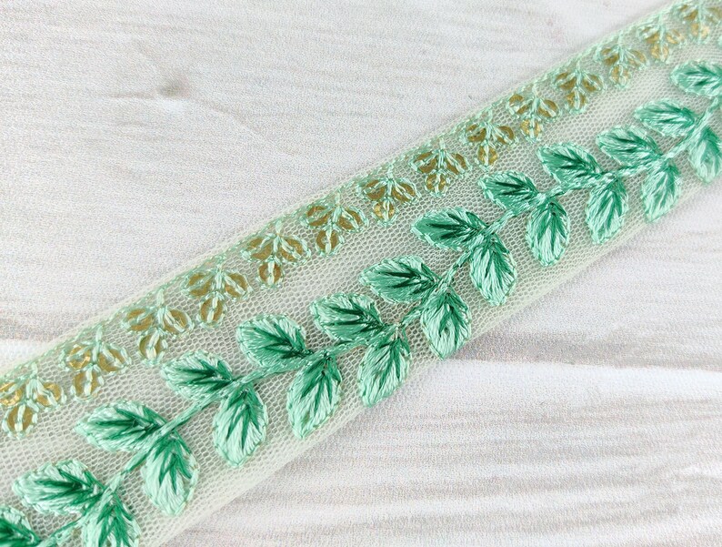 Leaf Motif Embroidery , Indian Fabric Trim, Embellished With Sequence ...
