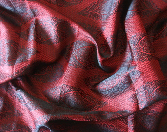 Red Brocade Fabric by the Yard Historic Costume Indian Banarasi Wedding ...