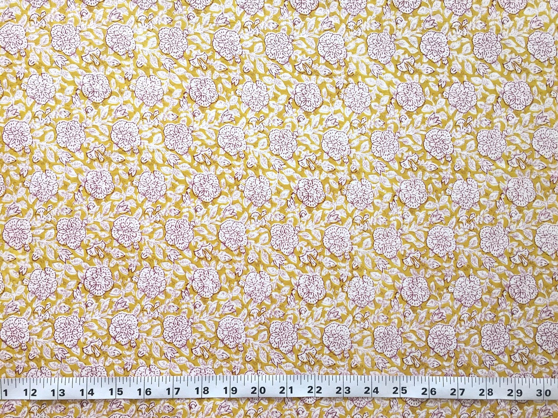 Hand Printed Cotton Fabric - Indian Block Printed Fabric - Floral Print ...