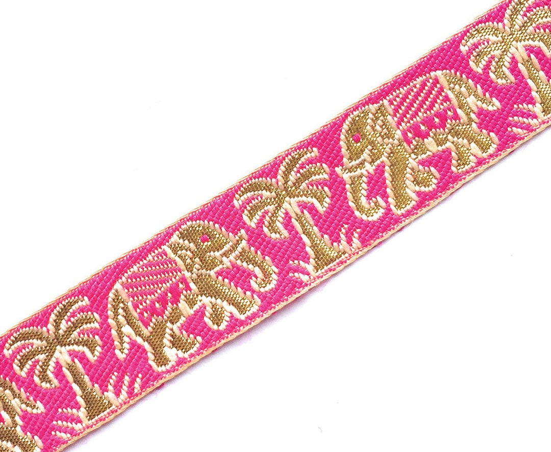 Pink Elephant Trim, Indian Border, Golden Jacquard Trim, Woven Border ...