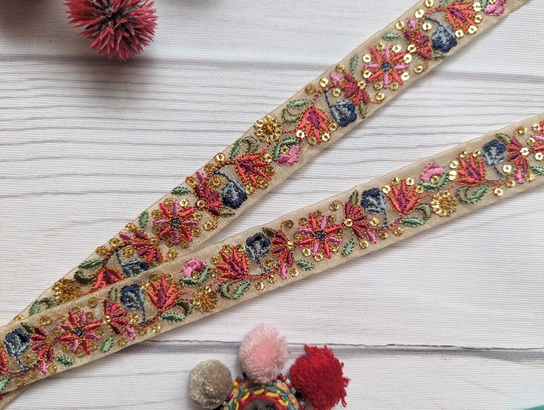 Boho Trim, Embroidered Trim, Indian Trim by the Yard, Saree Border ...