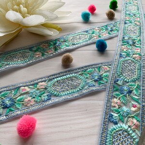 India Laces, Saree Border, Embroidered Trim, Blue Lace, Indian Trim by ...