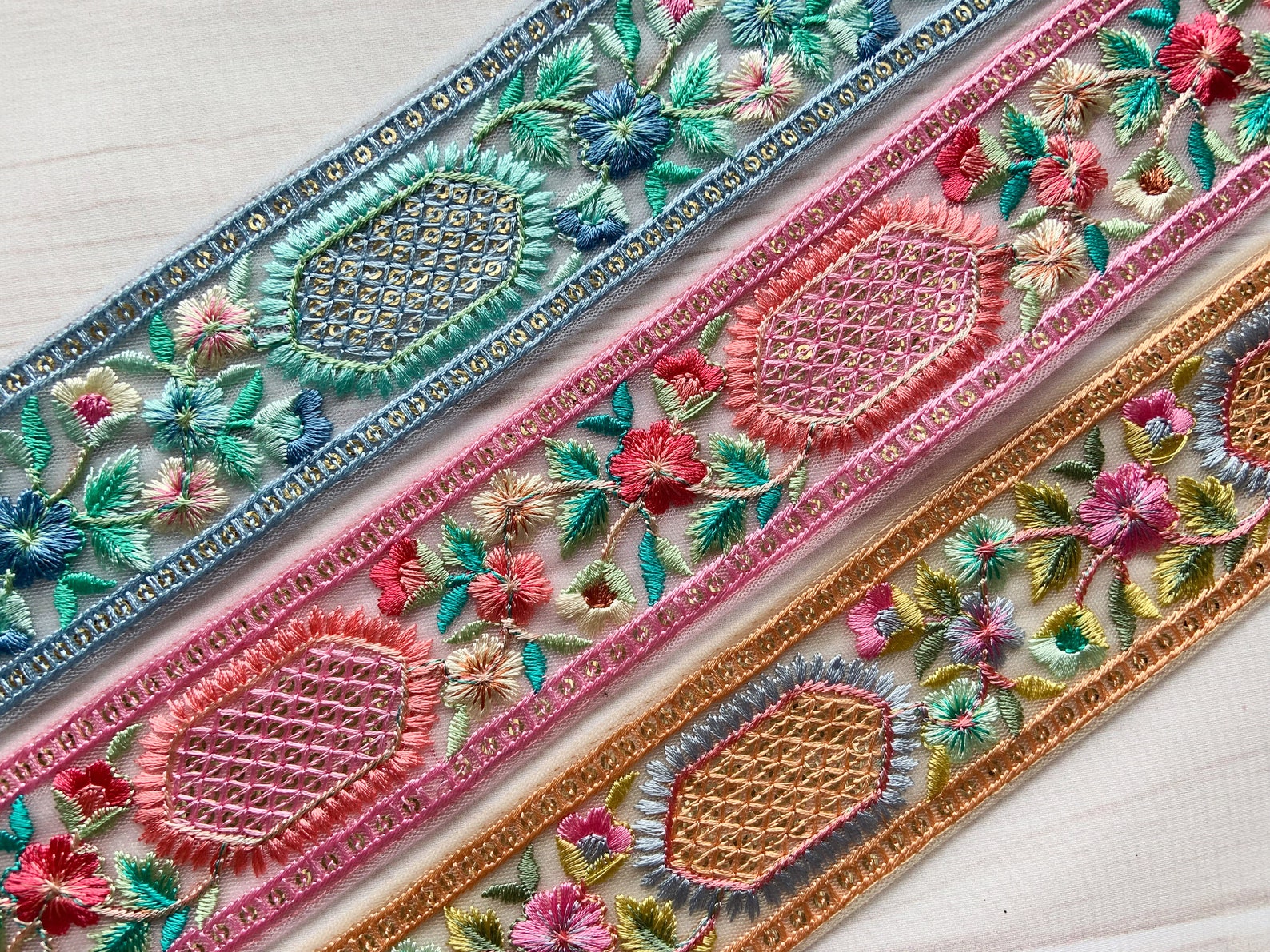 India Laces, Saree Border, Embroidered Trim, Blue Lace, Indian Trim by ...