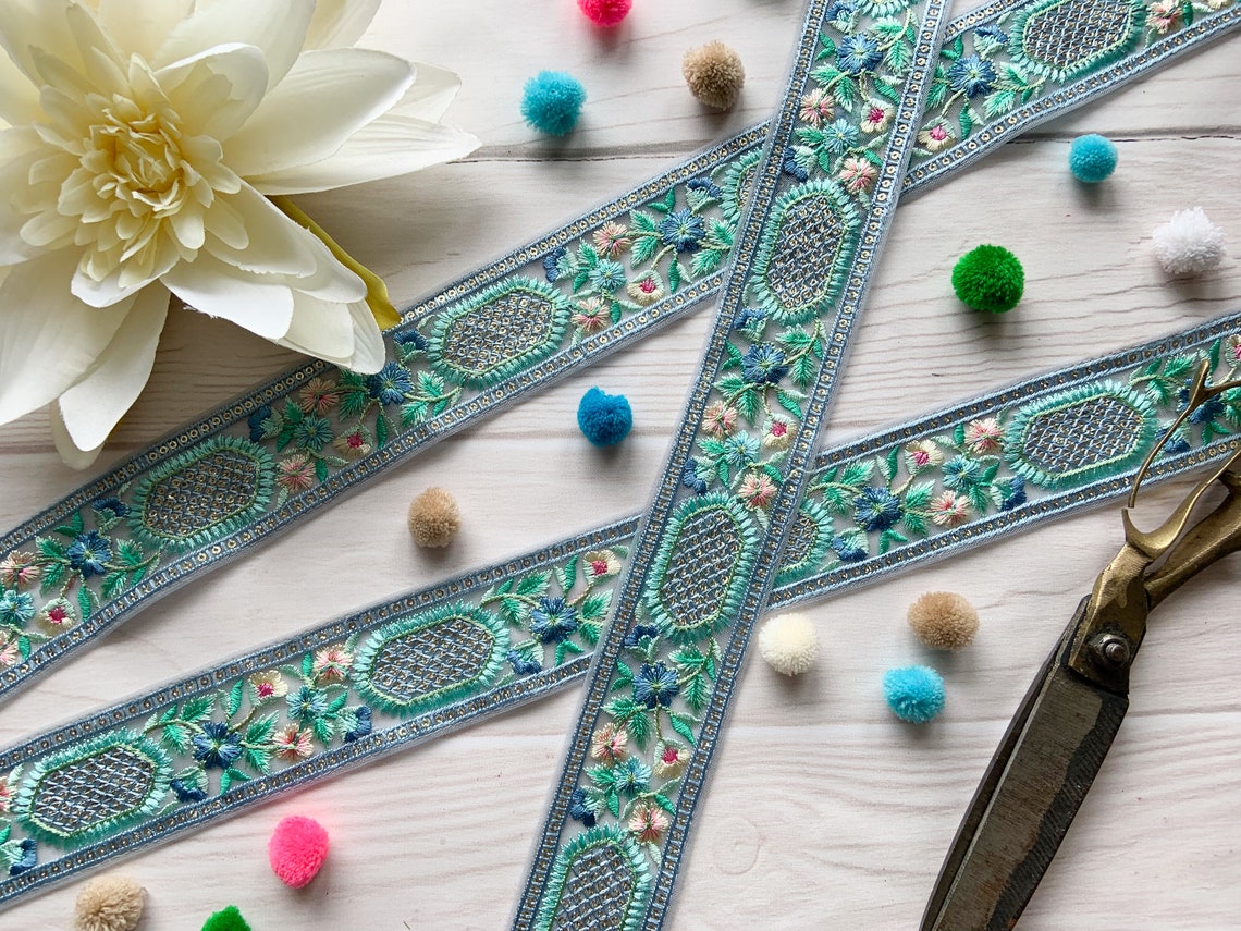 India Laces, Saree Border, Embroidered Trim, Blue Lace, Indian Trim by ...
