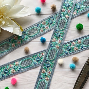 India Laces, Saree Border, Embroidered Trim, Blue Lace, Indian Trim by ...