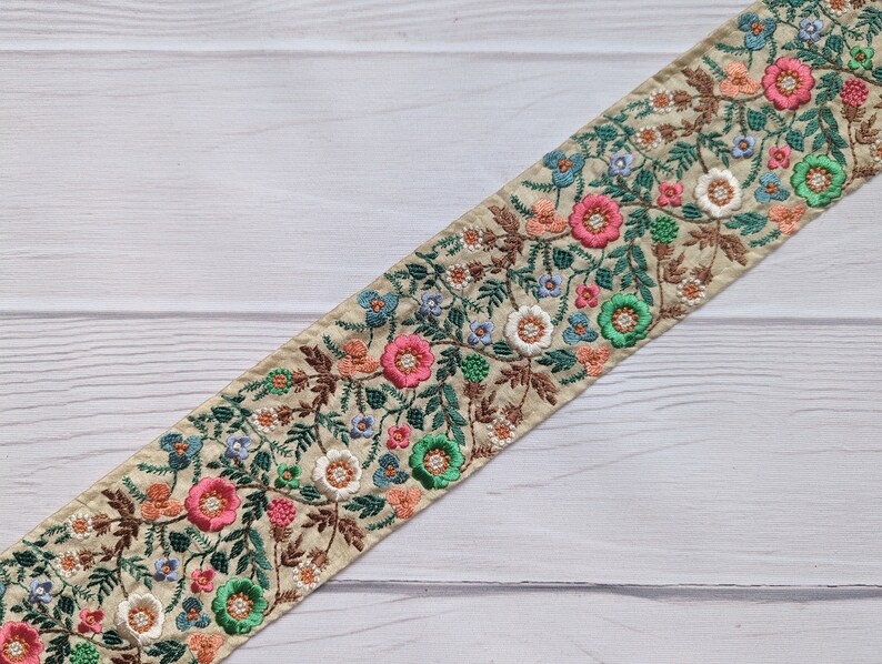 Boho Trim, Saree Border, Embroidered Trim, Beige Lace, Indian Trim by ...