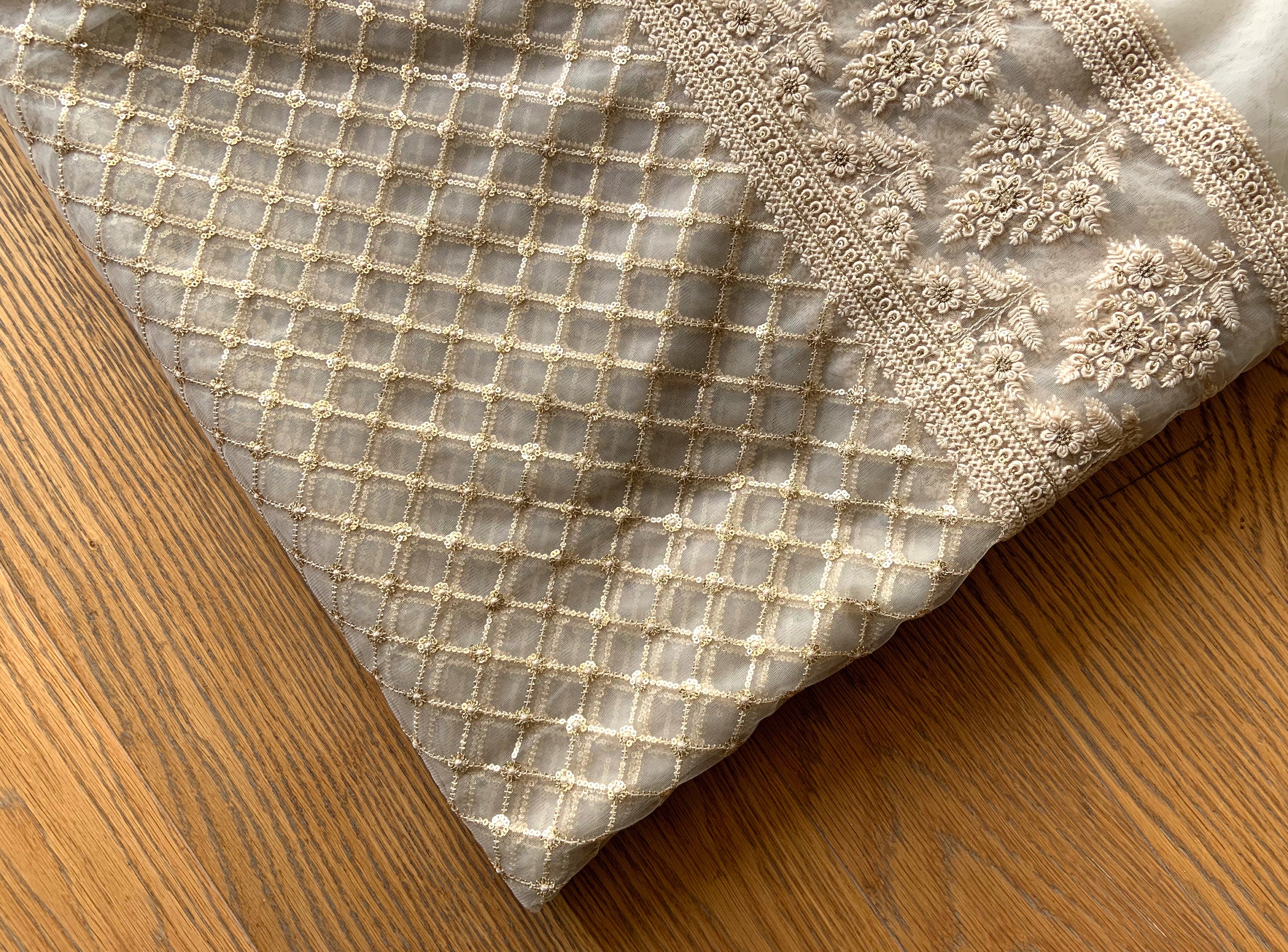 Indian Embroidered Fabric Cream Net Fabric With Beige and - Etsy