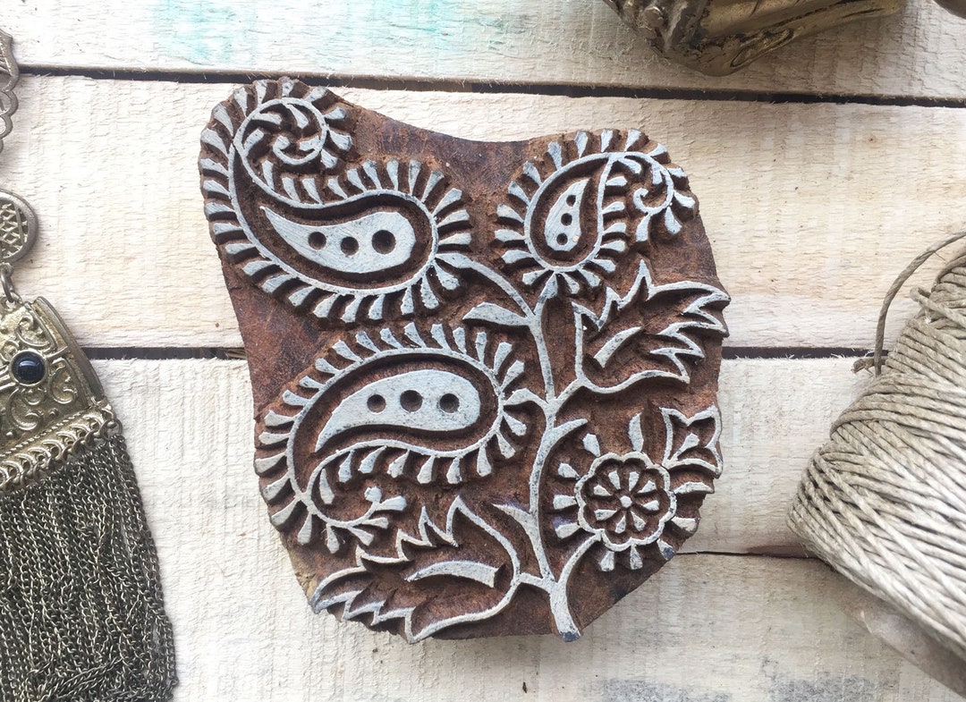 Textile Block, Paisley Motif, Wooden Printing Block, Hand Carved Stamp ...