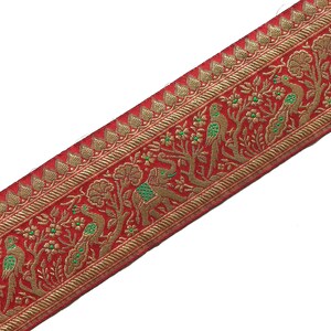 Red Jacquard Trim, Elephant Peacock Parrot Pattern, Indian Saree Border ...