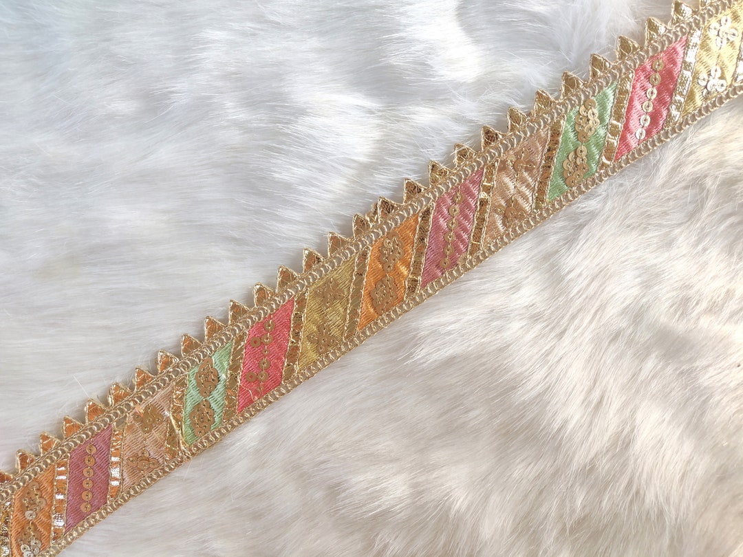 Indian Lace, Embroidered Borders, India Trim, Sequin Work, Multicolored ...