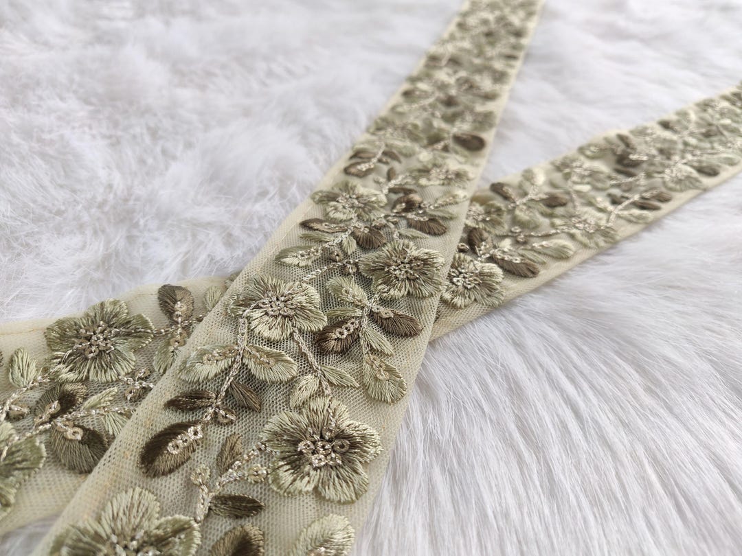 Green Trim, Embroidered Borders, Thread Work, Indian Lace, Sequin Work ...