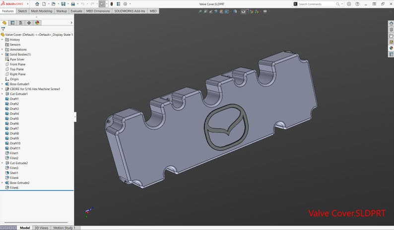 Fully Editable Mazda V6 Engine 3D Model – Solidworks 2024 Generated Features With Parameters ...