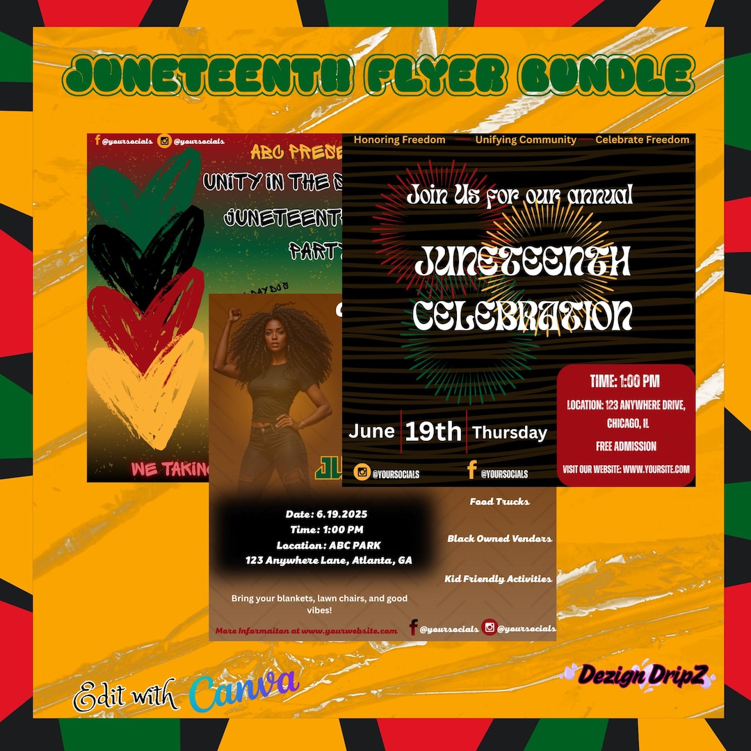 Juneteenth Flyer Template Bundle | Editable Canva Templates for Freedom ...