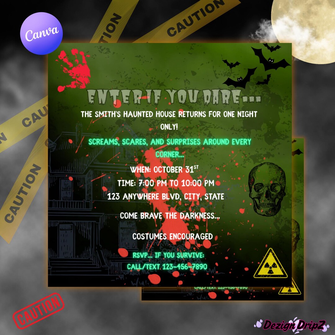 Editable Haunted House Halloween Party Flyer Template (canva, Digital ...