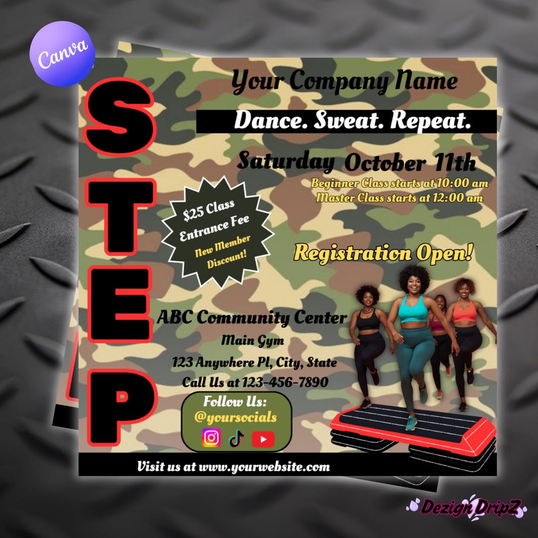 Step Aerobics Class Flyer Template: Editable Canva Gym Promo (instant ...