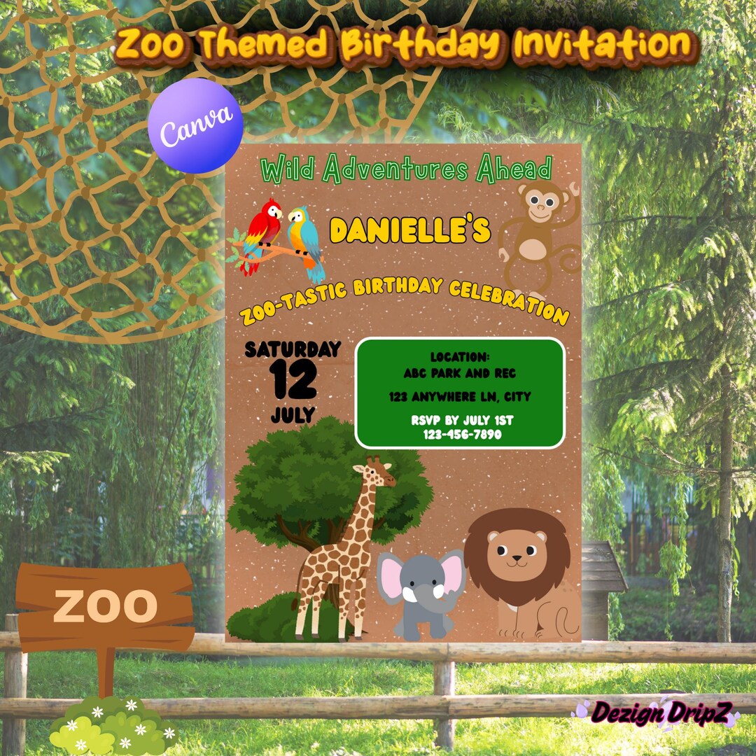 Zoo Birthday Invitation for Kids | Editable Safari Party Invite ...