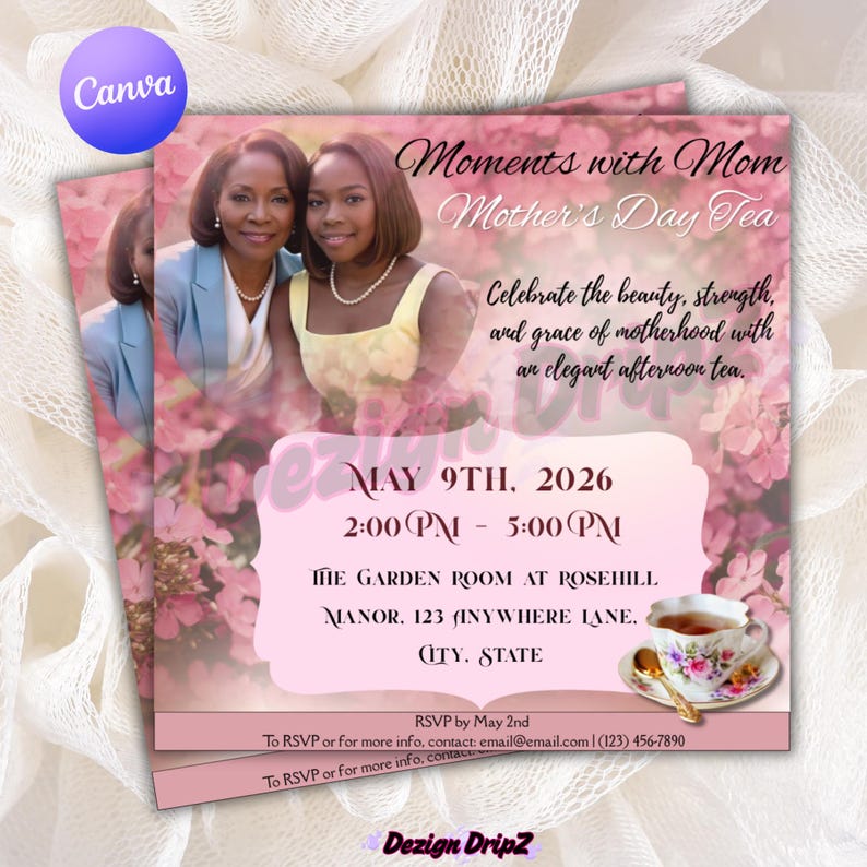 Mother's Day Tea Invitation Template | Floral Photo Invite (digital ...