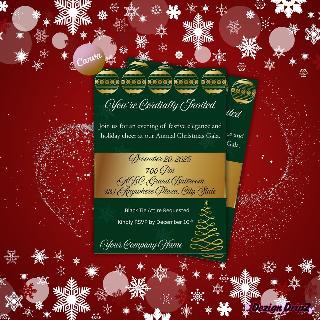 Elegant Christmas Gala Invitation Template, Editable Holiday Party ...