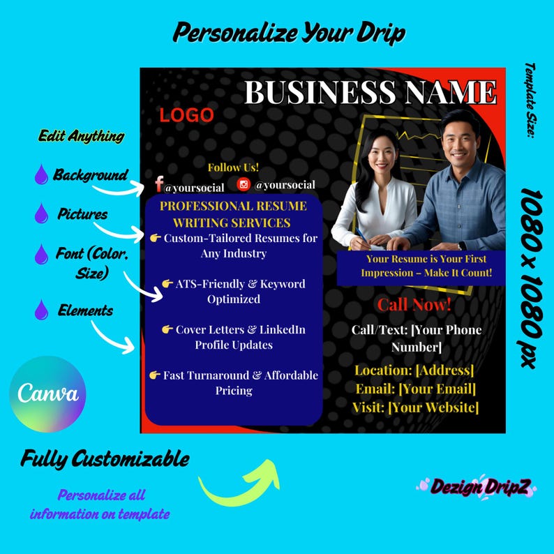 Editable Resume Service Flyer: Canva Career Coaching Ad (digital ...