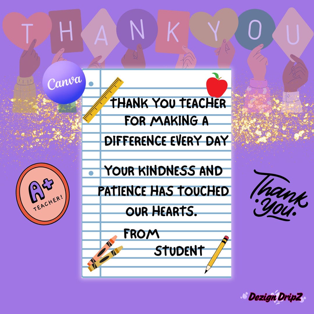 Editable Teacher Thank You Card Template: Printable Appreciation Gift ...