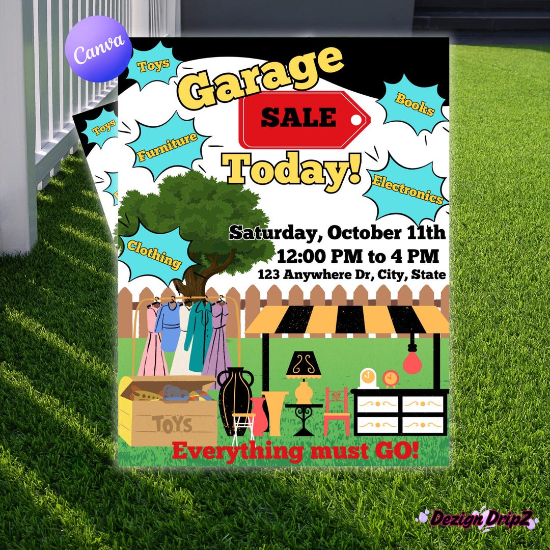 Editable Garage Sale Flyer Template | Printable Yard Sale Poster (canva ...