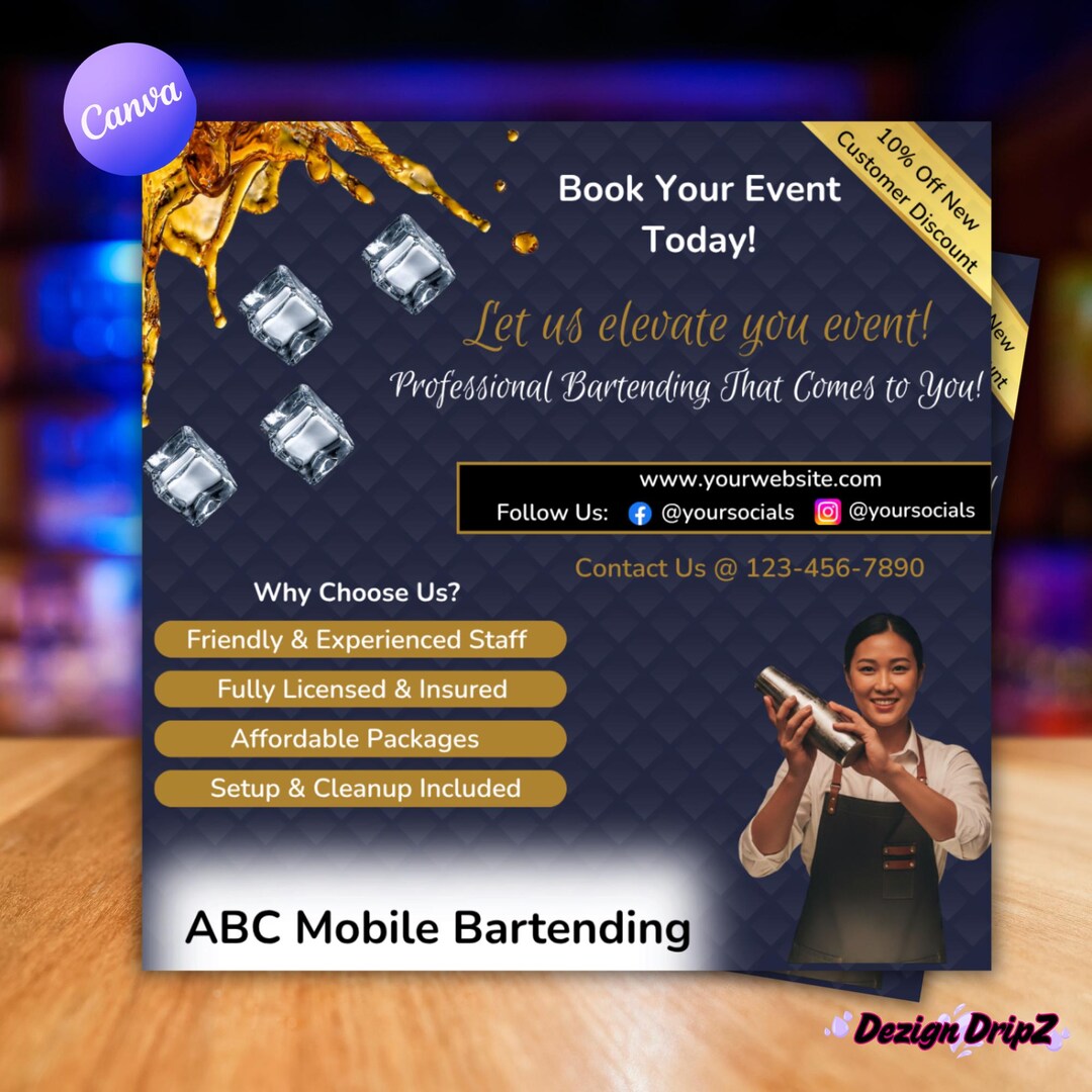 Mobile Bartender Flyer Template | Cocktail Catering Promo (editable ...