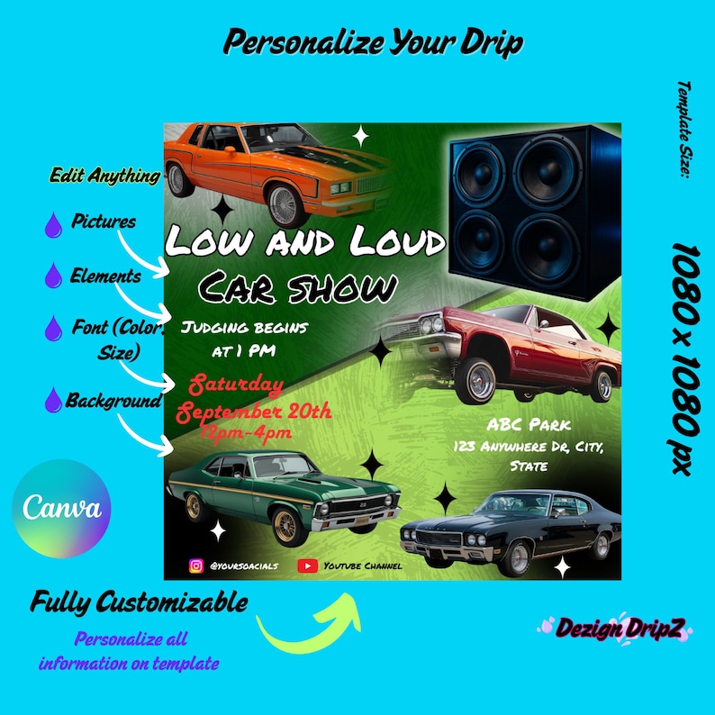Editable Car Show Flyer Template: Auto Event Poster (canva Digital ...