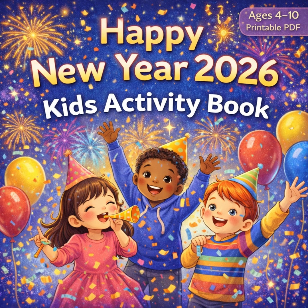 Happy New Year 2026 Kids Activity Book | Printable Coloring, Games ...