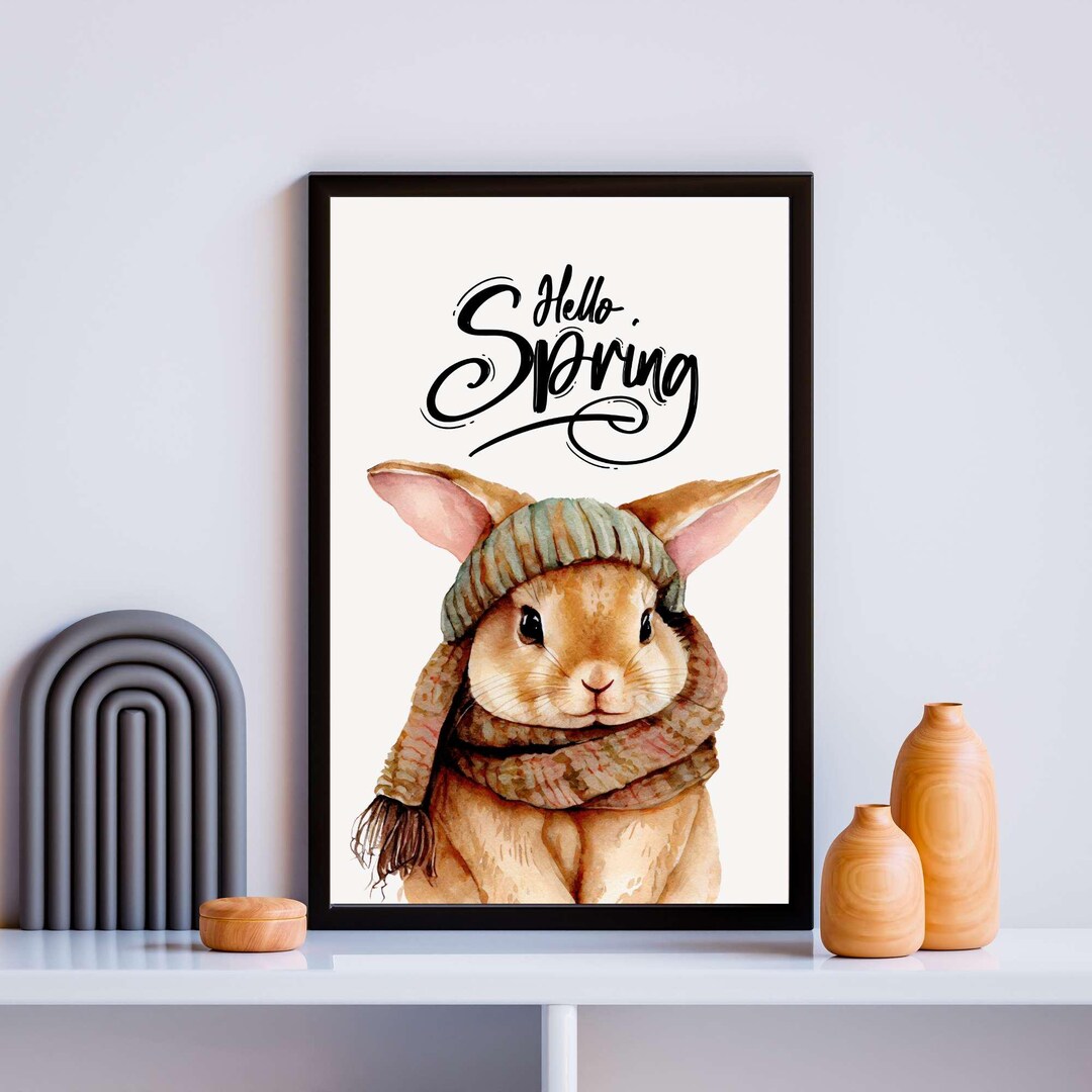 Bunny Wall Art | Printable Easter Rabbit | Hello Spring Bunny Wall Art ...