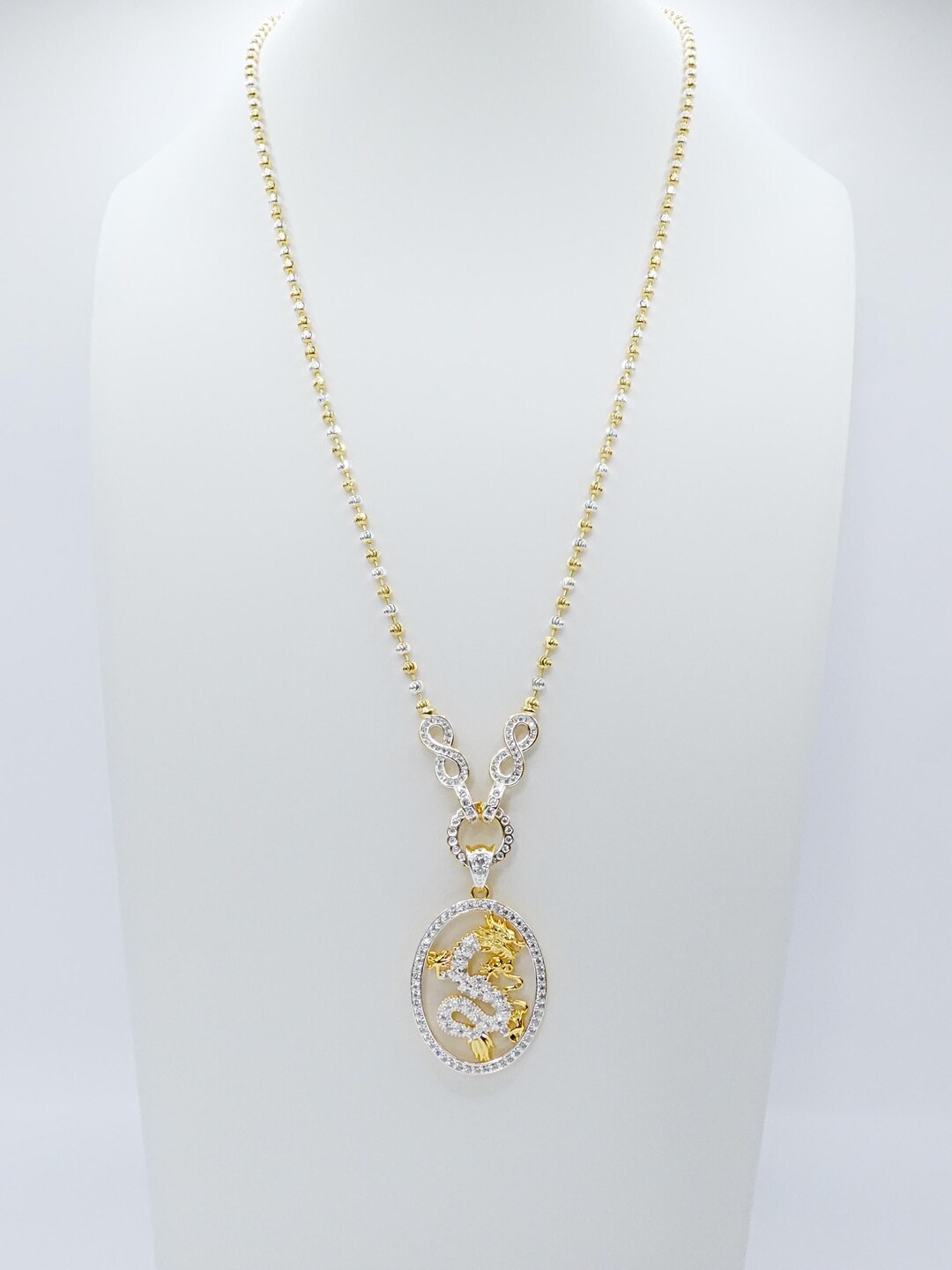 Necklace & Pendant Dragon Cz Diamond 20" 24K Yellow Gold Plated Women ...