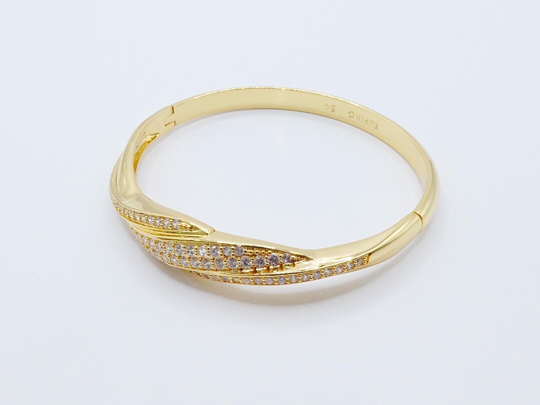 Bangle Beautiful Cz Diamond Gemstone 24K Yellow Gold Plated 5" - 6 ...
