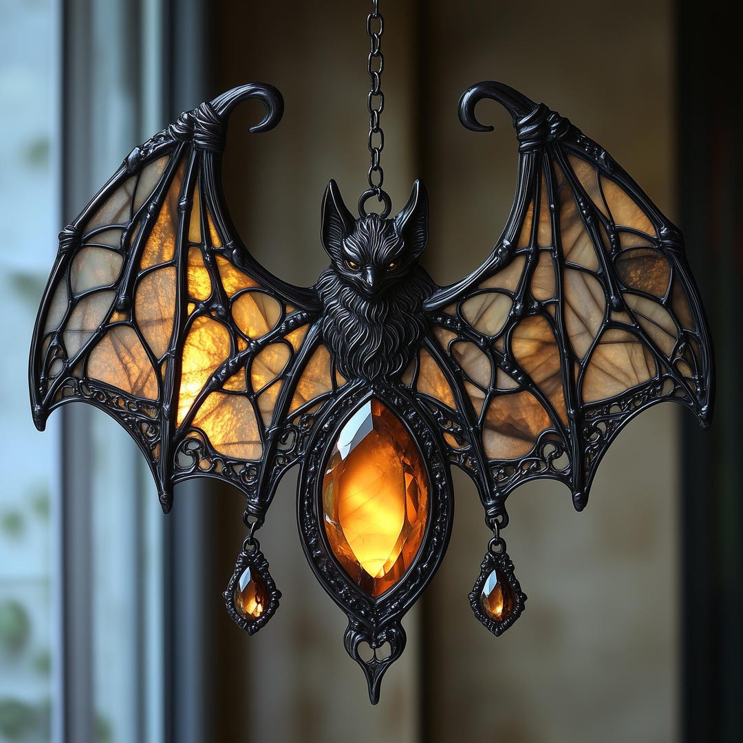 Vampire Bat Acrylic Window Hanging – Gothic Faux Stained Glass ...