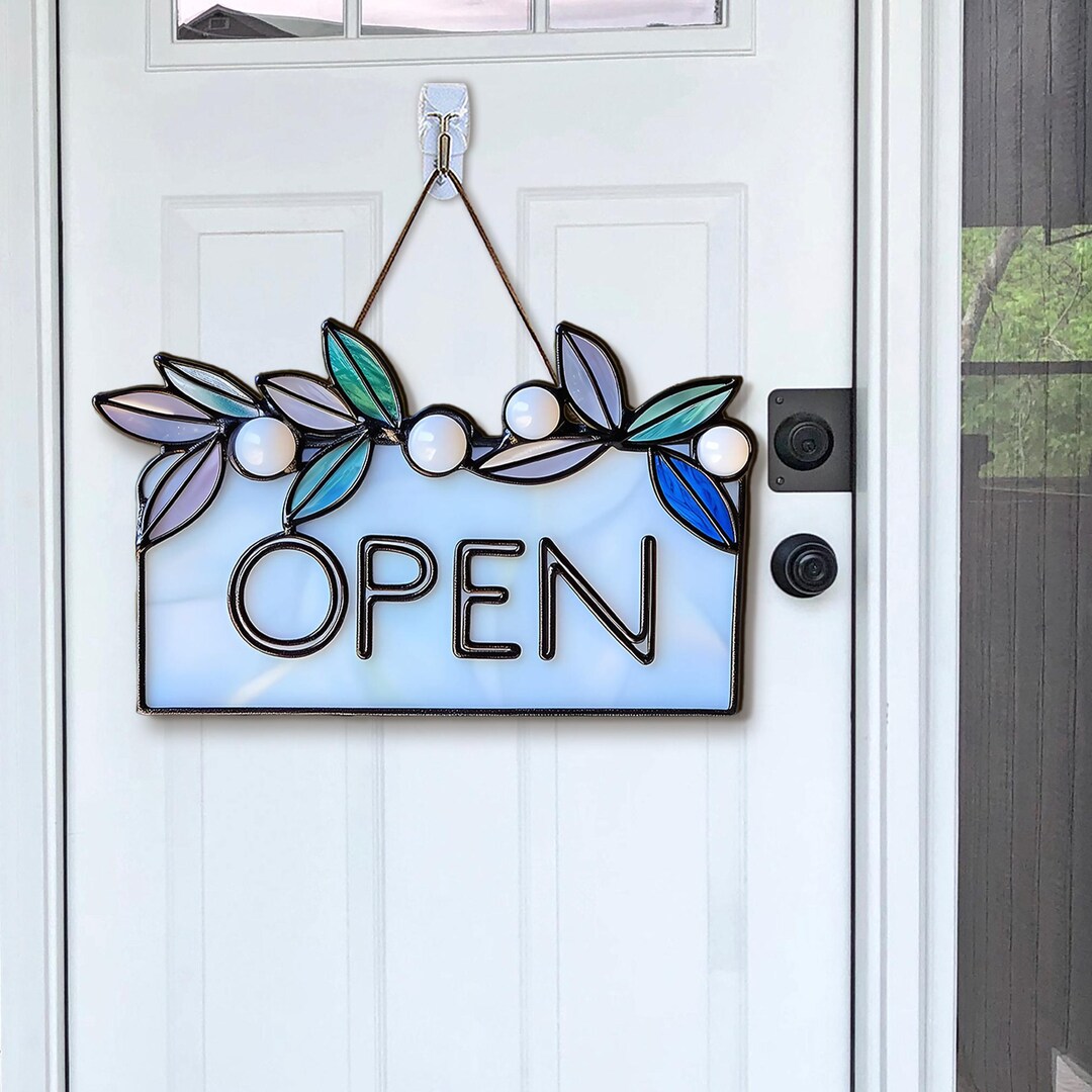 Stained Glass OPEN Sign – Pearl & Leaf Storefront Decor - Etsy