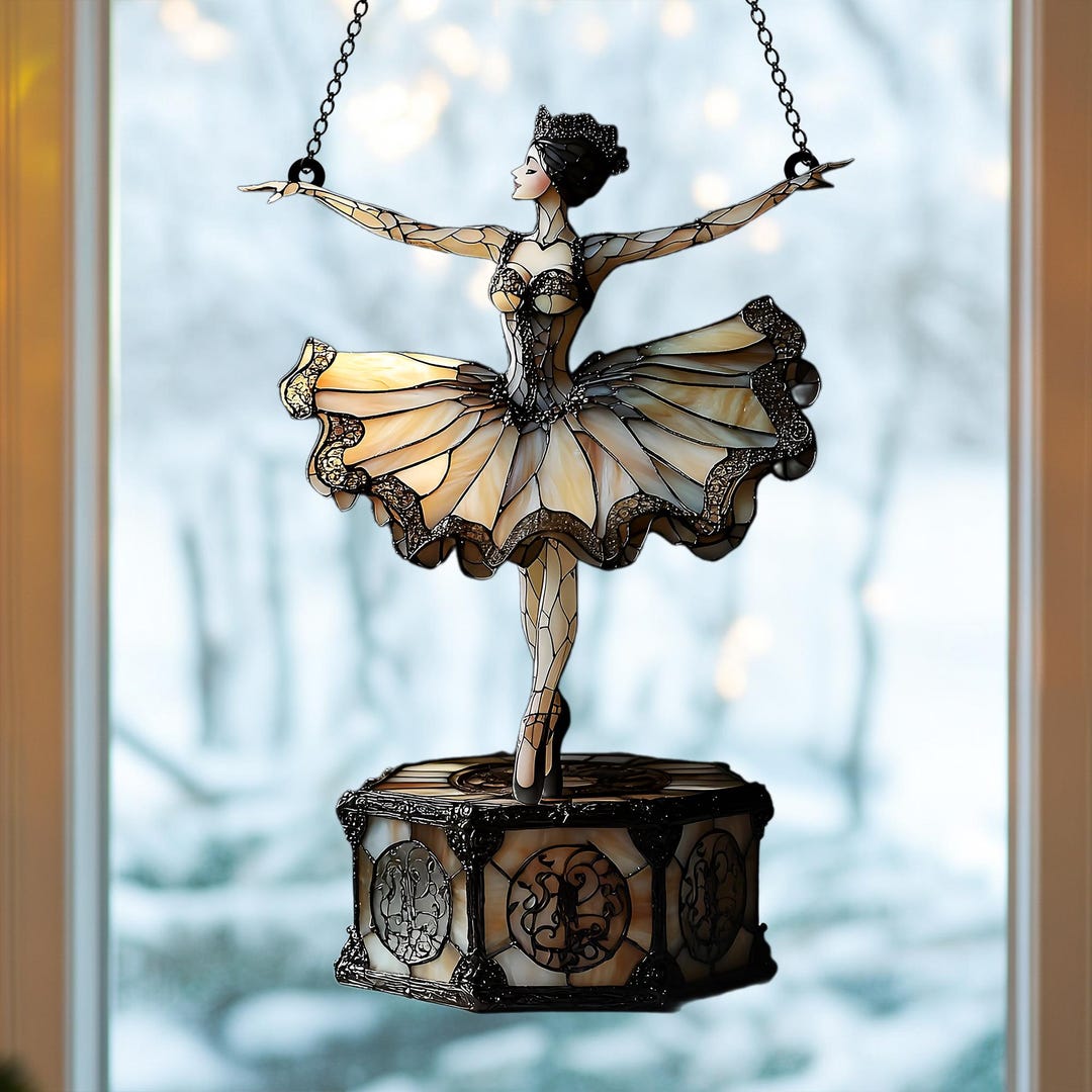 Ballet Ballerina Acrylic Window Hanging - Vintage Faux Stained Glass ...