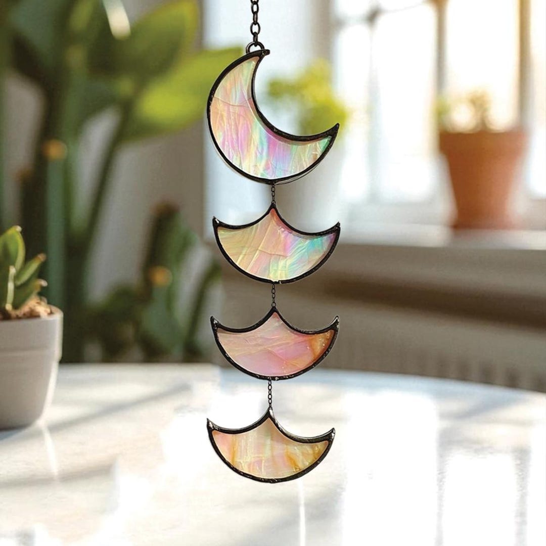 Iridescent Moon Phase Stained Glass Suncatcher – Celestial Window ...