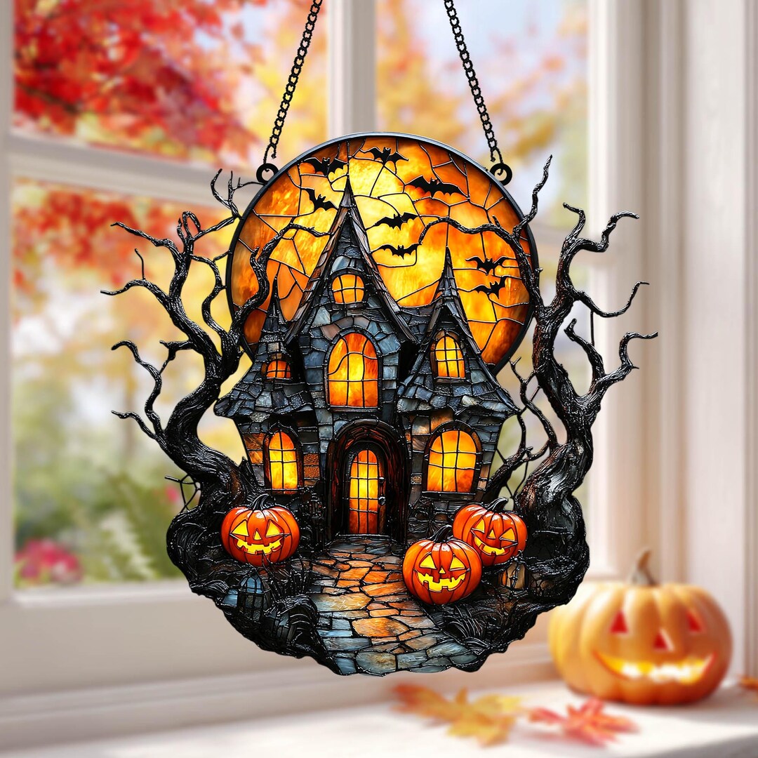 Spooky Halloween Hauted House Acrylic Window Hanging – Haunted House ...