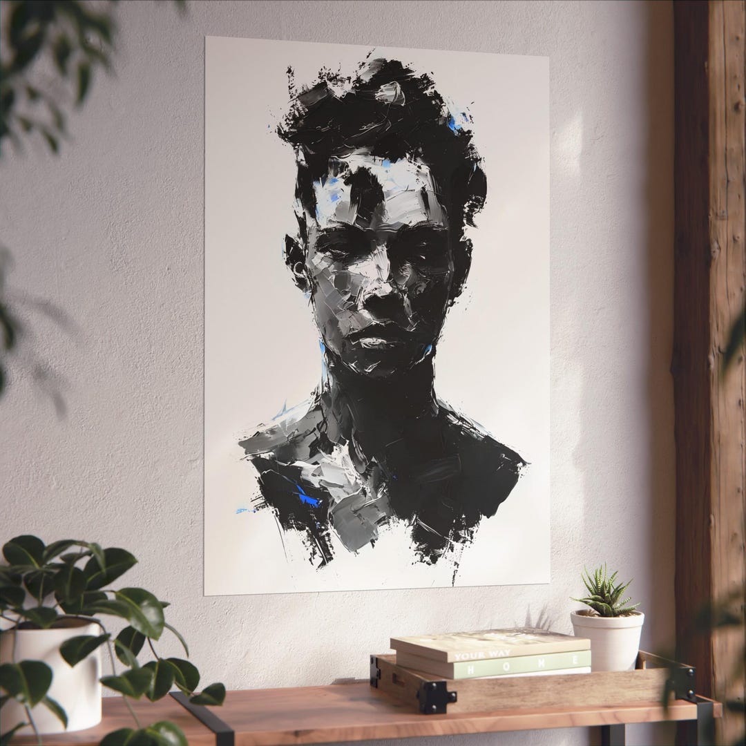 Printed Poster Abstract Art - Monochrome and Blue Bold Abstract ...