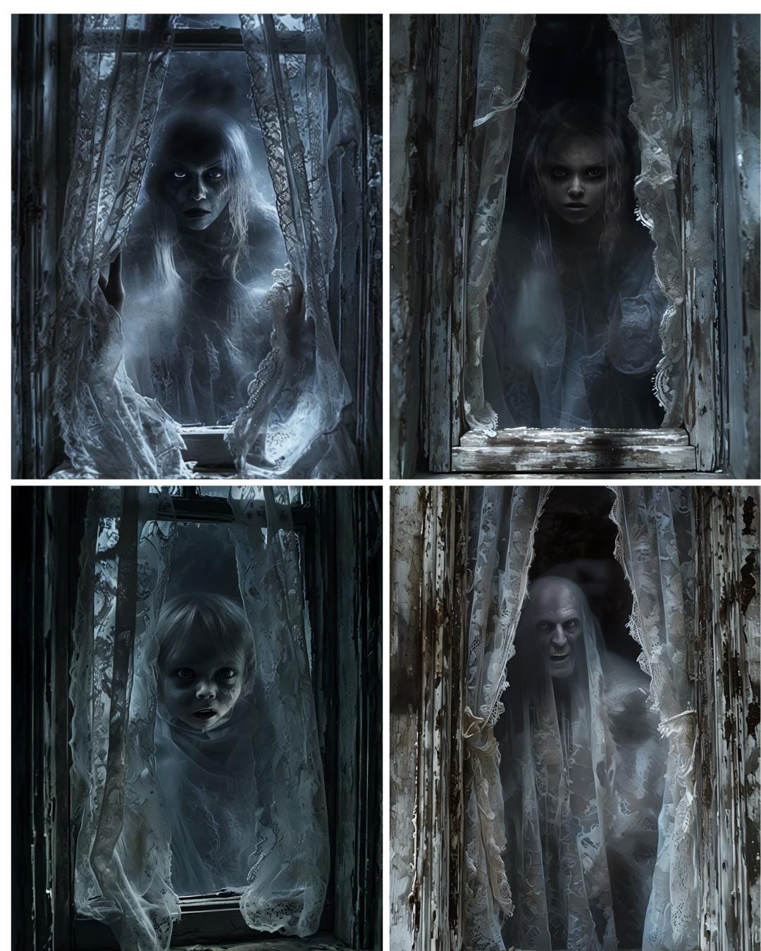 Haunted Halloween Window Poster Set: Creepy Ghosts, Spooky Decor ...