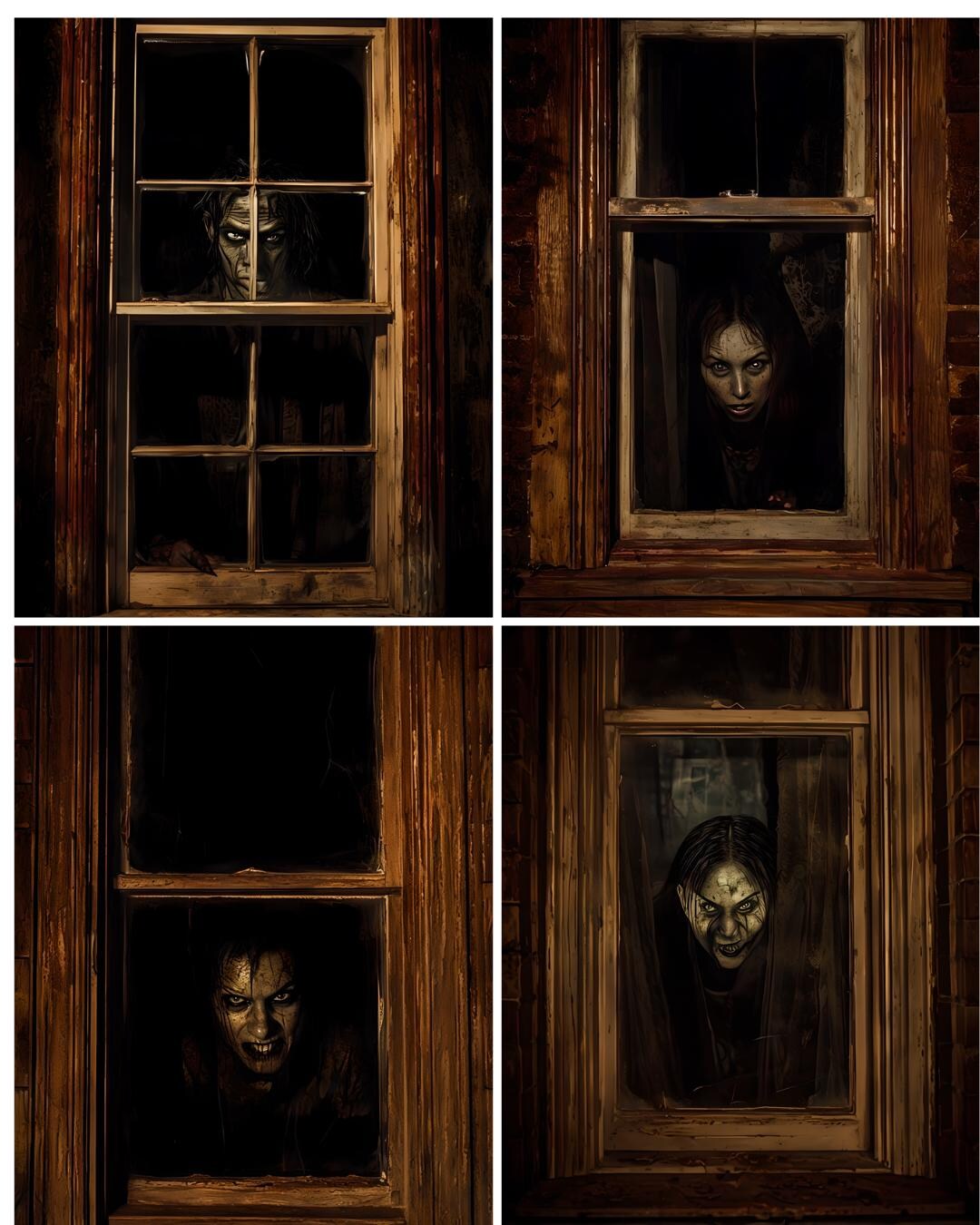 Haunted Halloween Window Poster Set of 4, Creepy Dark Shadows Download ...