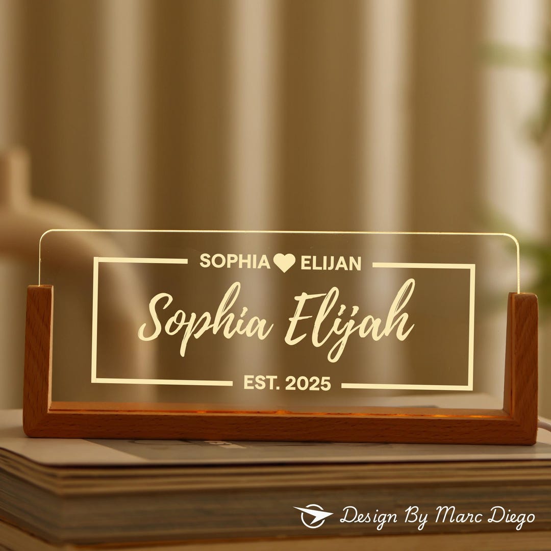 LED Couples Name Light - Custom Wedding Night Light, Names and Date ...