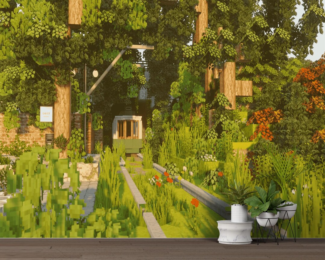 Minecraft Forest Railway Wallpaper Mural, Peel and Stick Non-woven - Etsy