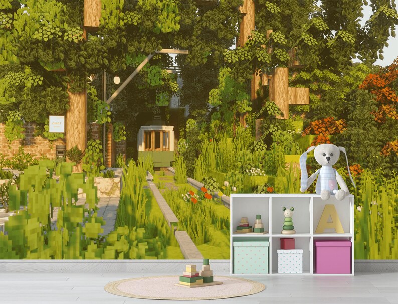 Minecraft Forest Railway Wallpaper Mural, Peel and Stick Non-woven - Etsy