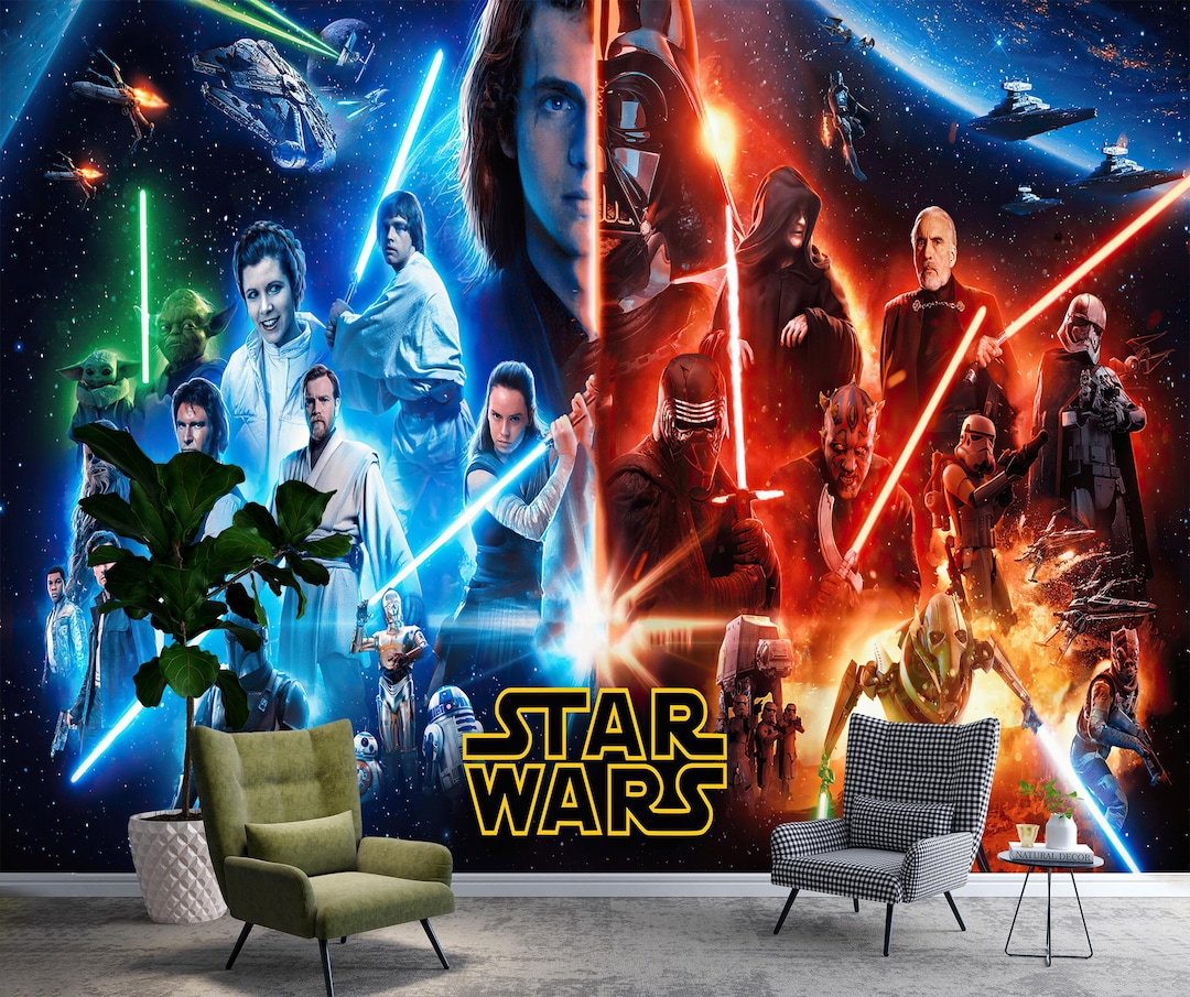Star Wars Saga Wall Art: Light Vs Dark Side Non-woven Wallpaper - Etsy